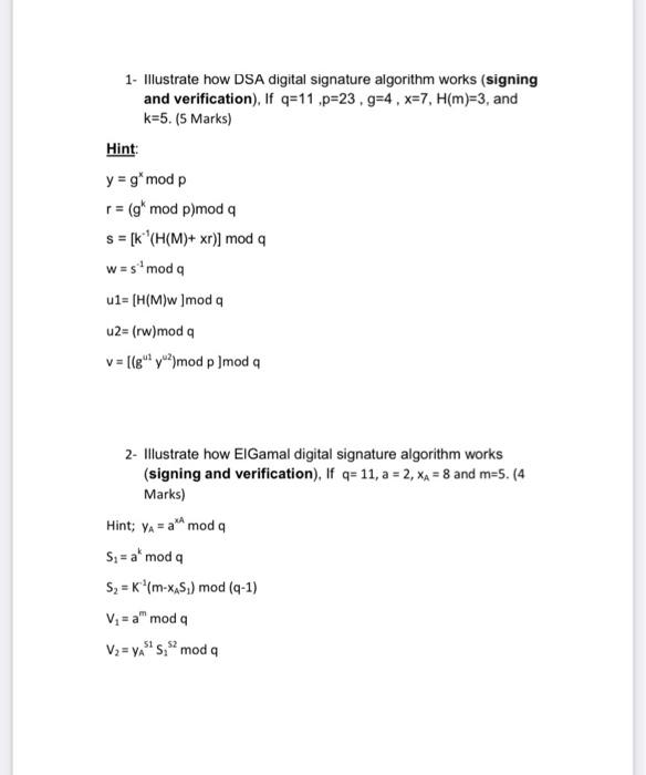 Solved 1- Illustrate how DSA digital signature algorithm | Chegg.com