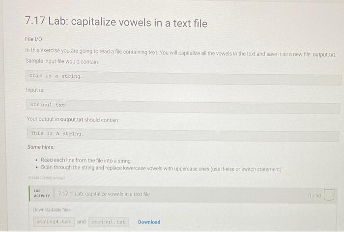 Solved 1. 17 Lab: capitalıze vowels in a text file File 1/0 | Chegg.com