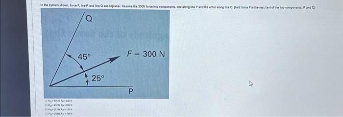 Solved In the system shown, force F, line P, and line Q are | Chegg.com