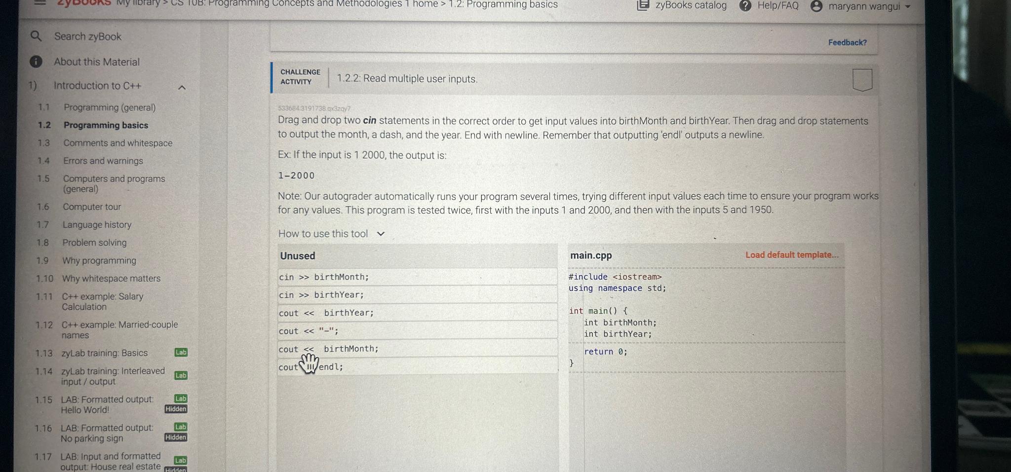 Solved maryann wanguiQ Search zyBook(i) ﻿About this | Chegg.com