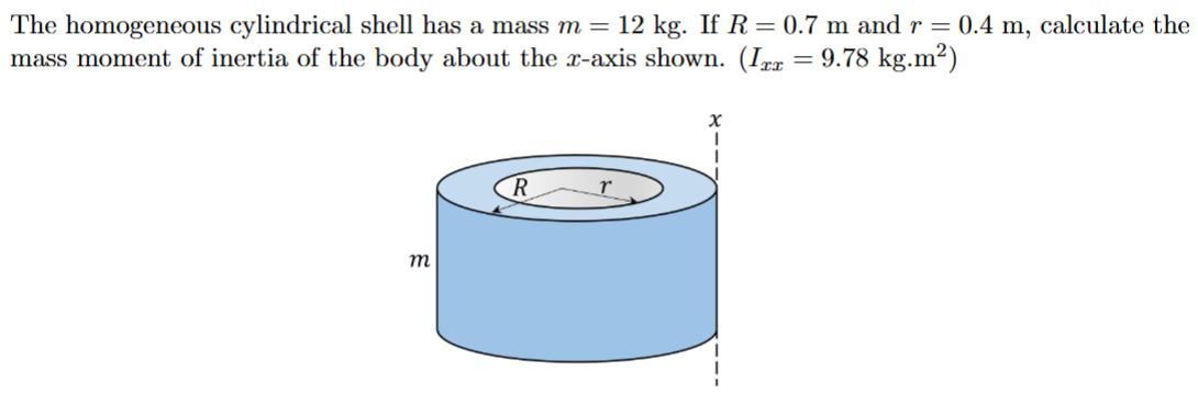 Solved The homogeneous cylindrical shell has a mass m=12kg. | Chegg.com