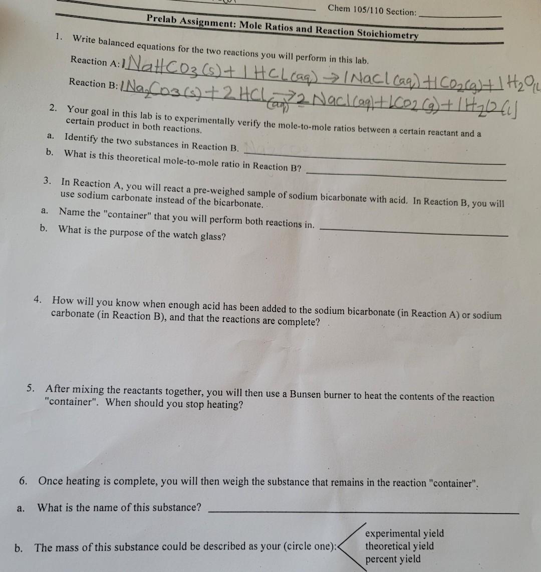 Solved 1. Write balanced equations for the two reactions you | Chegg.com