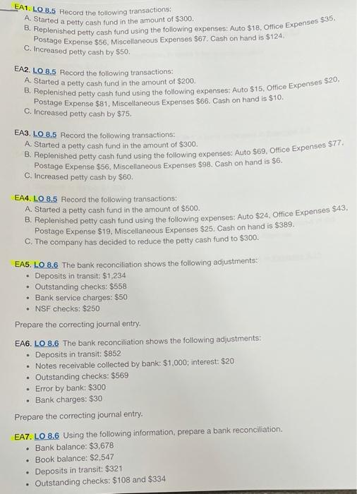 Solved EA1 LO 8 5 Record The Following Transactions A Chegg
