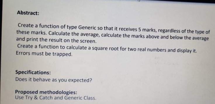 Solved Abstract: Create a function of type Generic so that | Chegg.com
