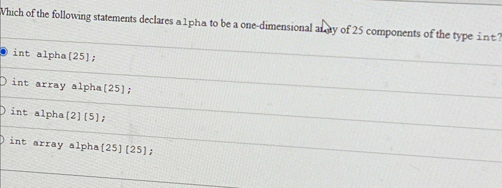 Which of the following statements declares alpha to | Chegg.com