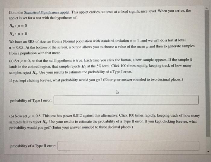 Solved Go to the Statistical Significance applet. This | Chegg.com