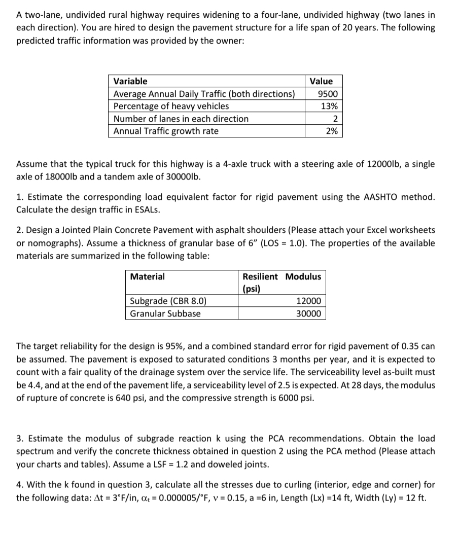 Solved A two-lane, undivided rural highway requires widening | Chegg.com