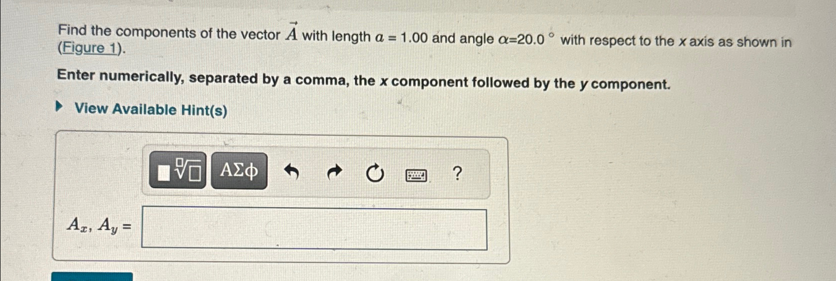 Solved Find the components of the vector vec(A) ﻿with length | Chegg.com