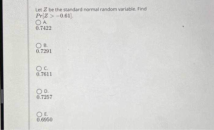 Solved Let Z be the standard normal random variable. Find | Chegg.com
