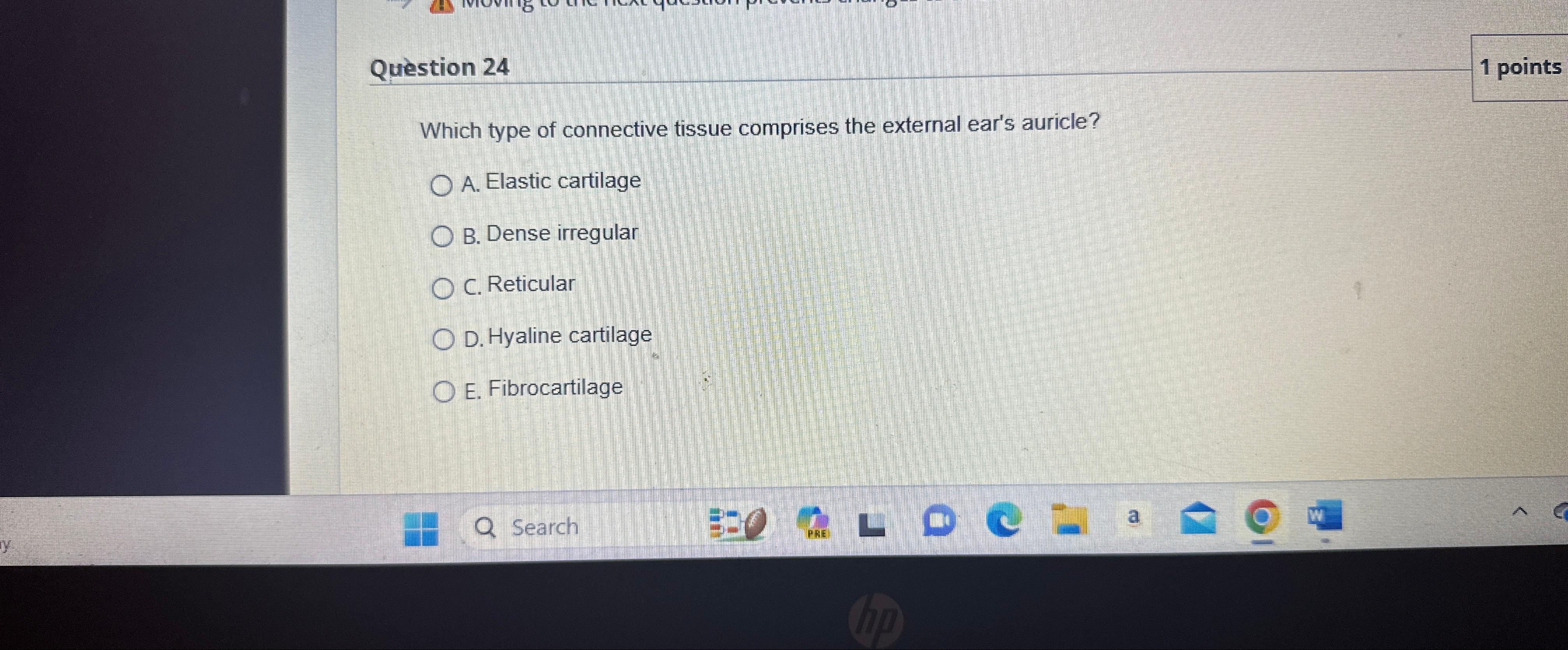 Solved Quèstion 241 ﻿pointsWhich type of connective tissue | Chegg.com