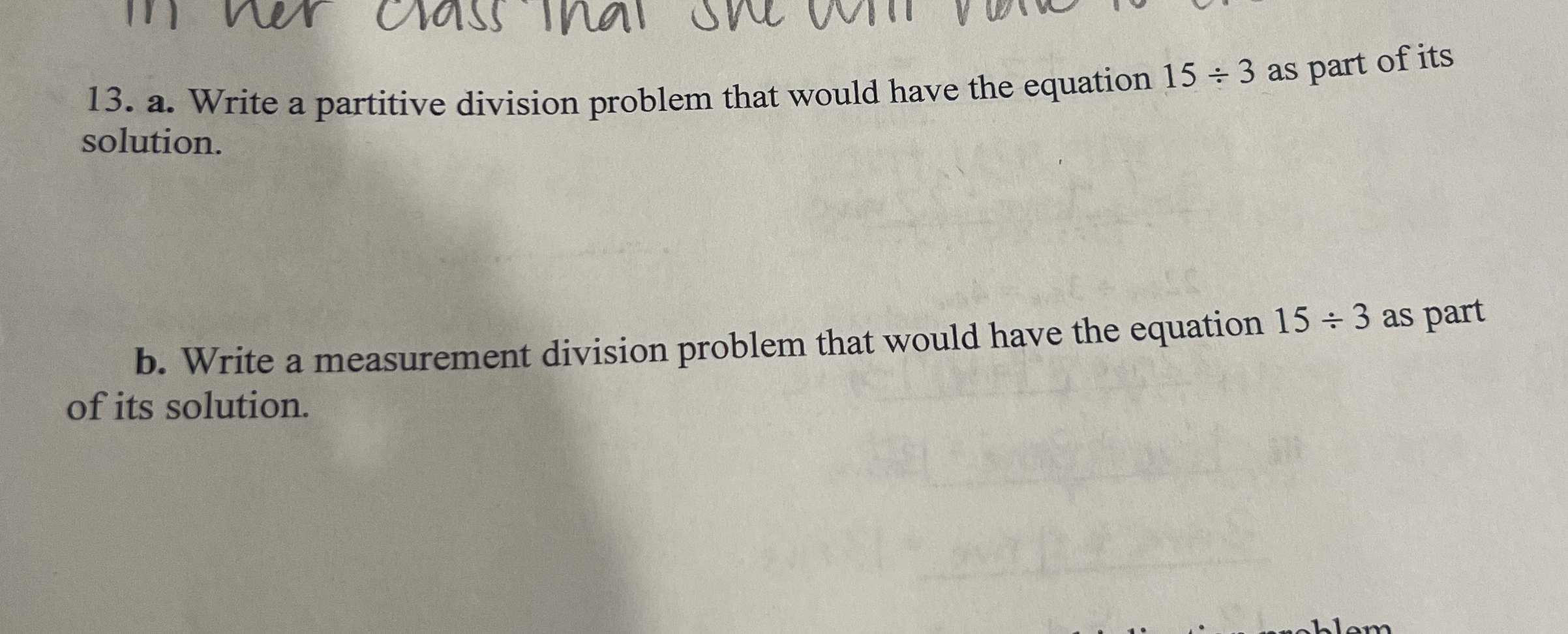 a. ﻿Write a partitive division problem that would | Chegg.com
