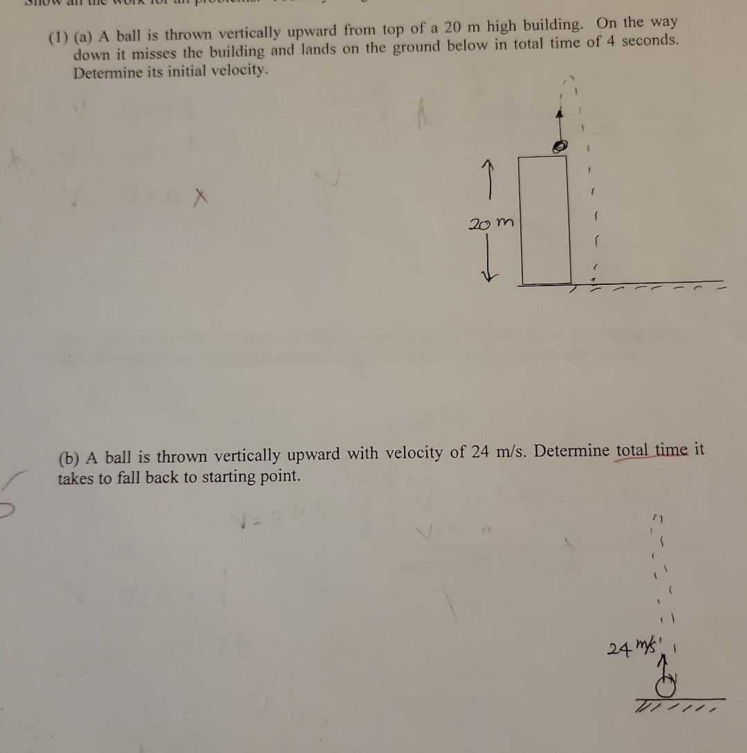 Solved (1) (a) A ball is thrown vertically upward from top | Chegg.com