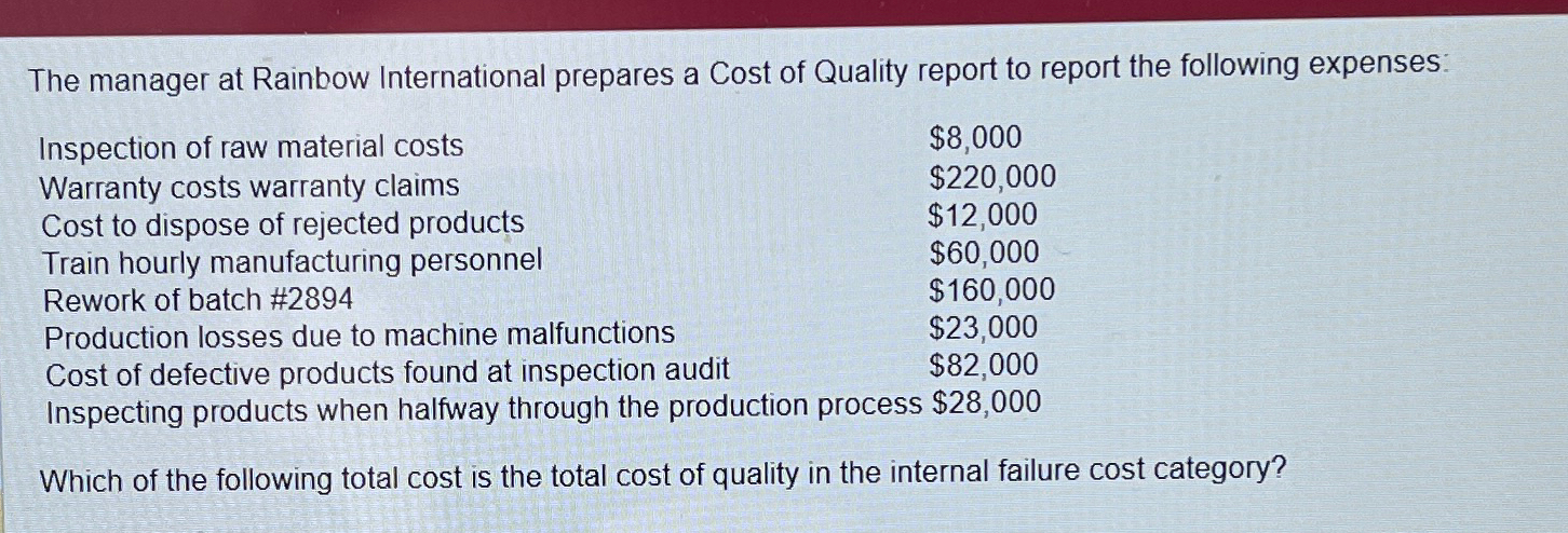 The manager at Rainbow International prepares a Cost | Chegg.com