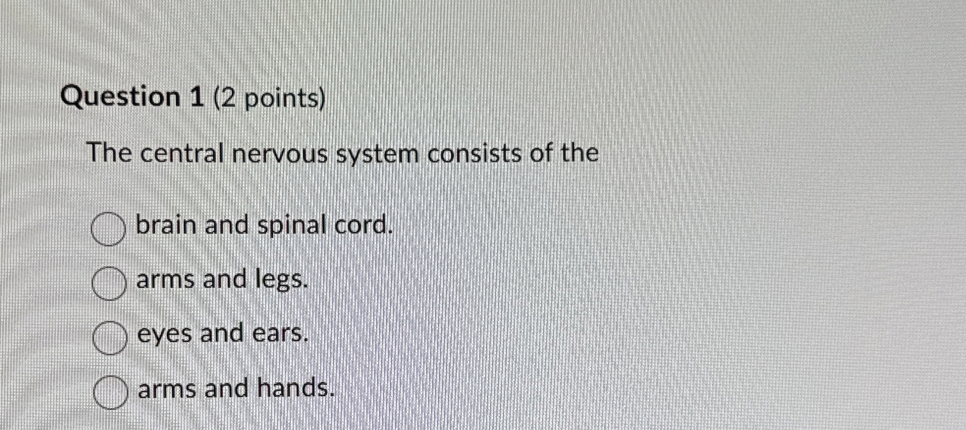 Solved Question 1 (2 ﻿points)The central nervous system | Chegg.com