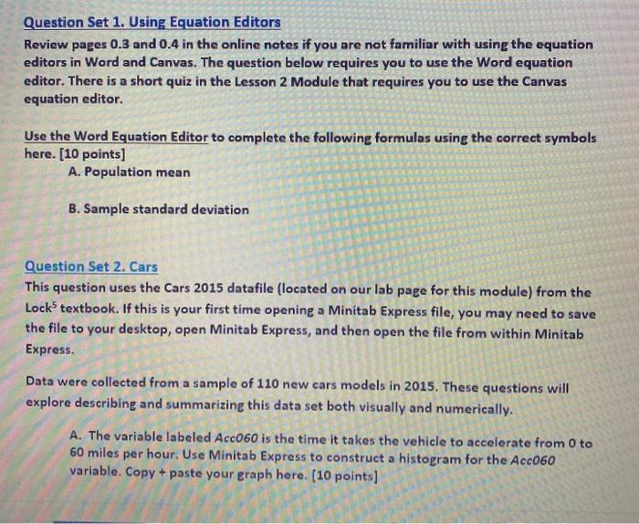 Solved Question Set 1. Using Equation Editors Review pages | Chegg.com