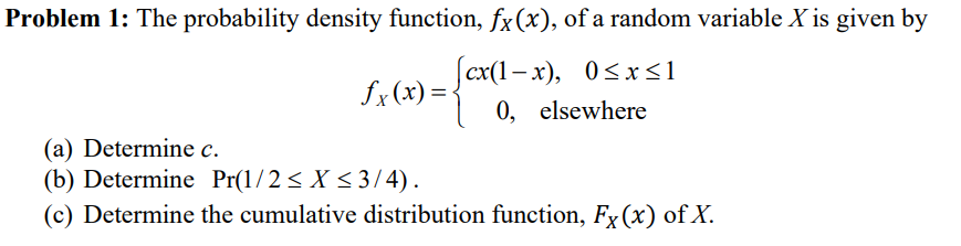 Solved Problem 1: The probability density function, fx(x), | Chegg.com