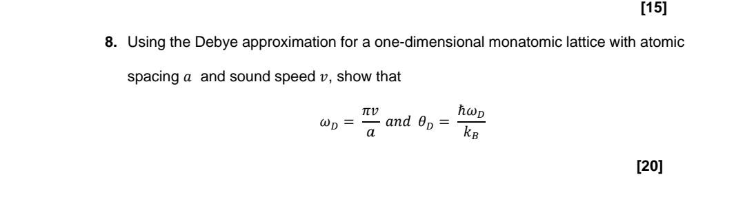Solved 8. Using the Debye approximation for a | Chegg.com