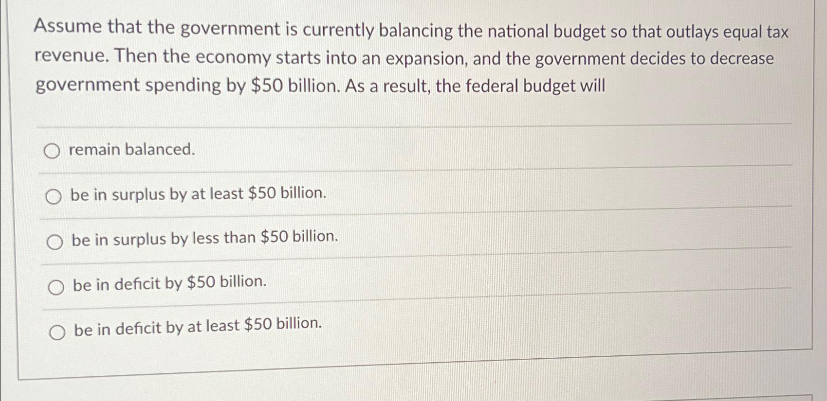 Solved Assume that the government is currently balancing the | Chegg.com