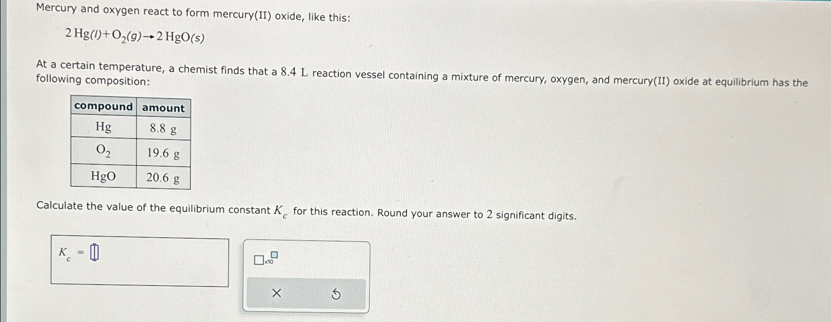 Solved Mercury and oxygen react to form mercury(II) ﻿oxide, | Chegg.com | Chegg.com
