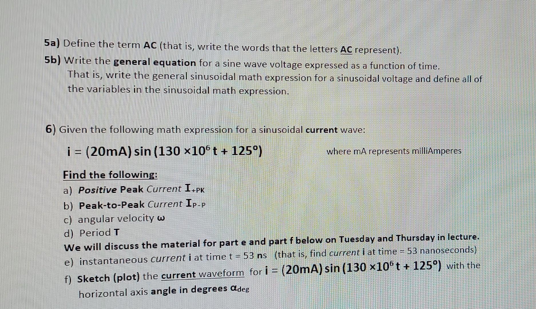 Solved 5a) Define the term AC (that is, write the words that | Chegg.com