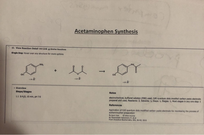 Solved Acetaminophen Synthesis 10. View Reaction Detail Link | Chegg.com