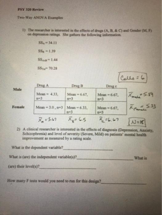 Solved PSY 320 Review Two-Way ANOVA Examples 1) The | Chegg.com
