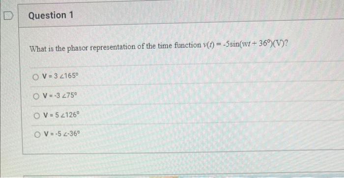 Solved What is the phasor representation of the time | Chegg.com