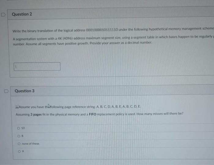 Solved Write the binary translation of the logical address | Chegg.com