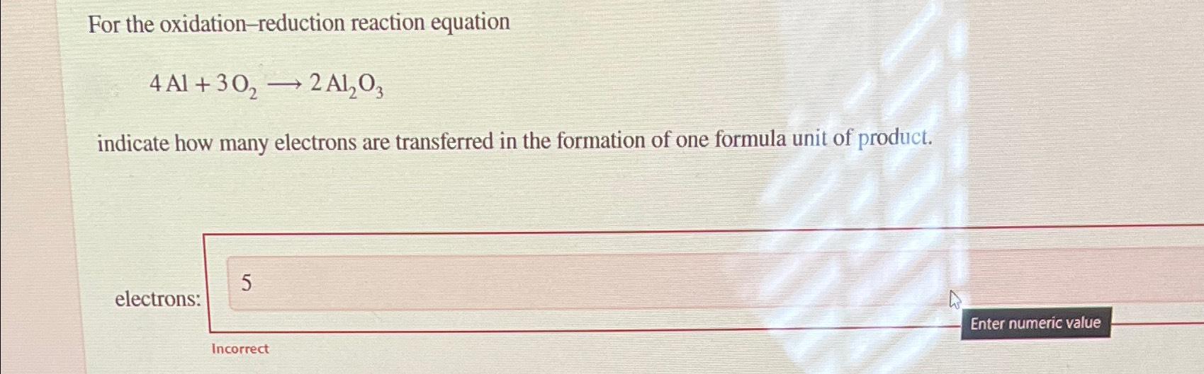 Solved For the oxidation-reduction reaction | Chegg.com