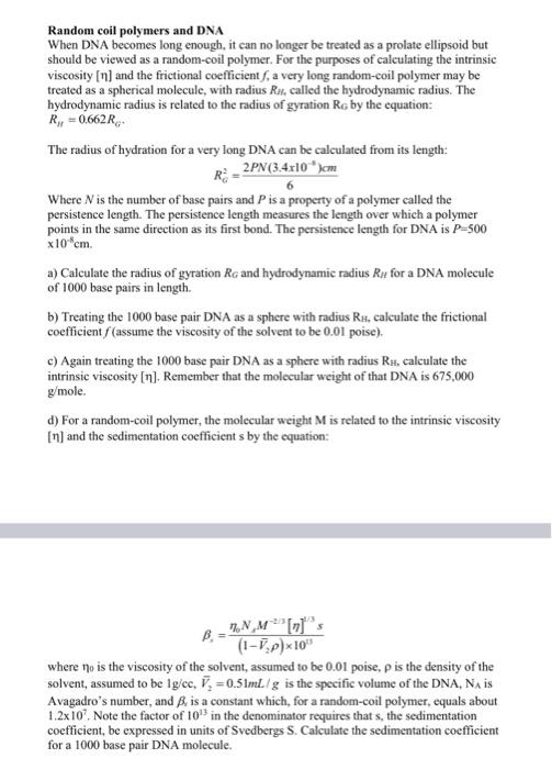 Solved Random coil polymers and DNA When DNA becomes long | Chegg.com
