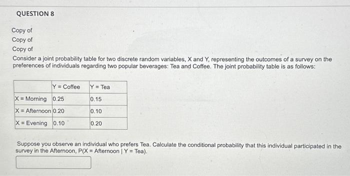 Solved Consider a joint probability table for two discrete | Chegg.com
