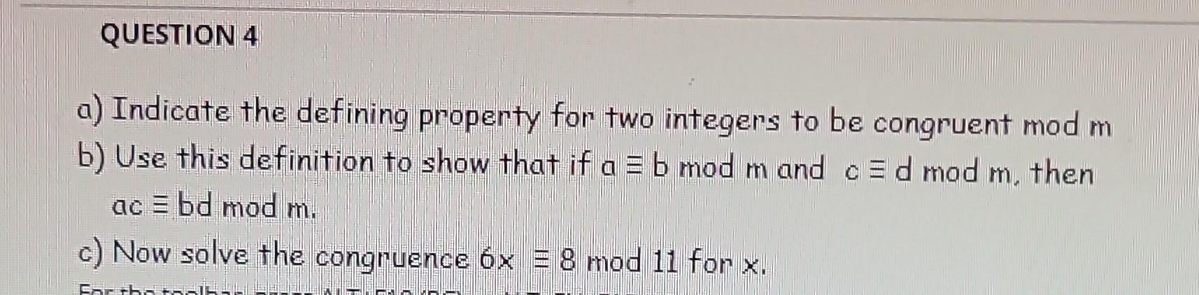 Solved a) Indicate the defining property for two integers to | Chegg.com