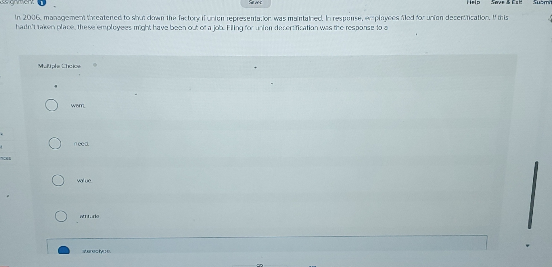 Solved SavedHelpSave & ExitSubmitIn 2006, ﻿management | Chegg.com