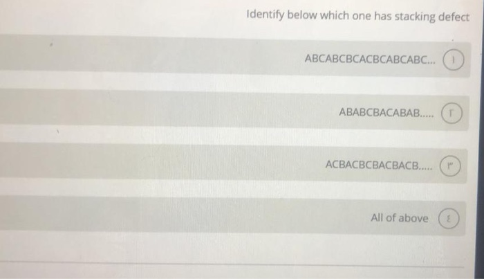 Solved Identify below which one has stacking defect | Chegg.com
