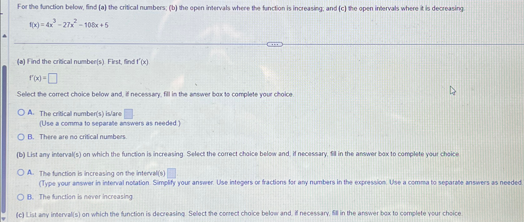 Solved For the function below, find (a) ﻿the critical | Chegg.com