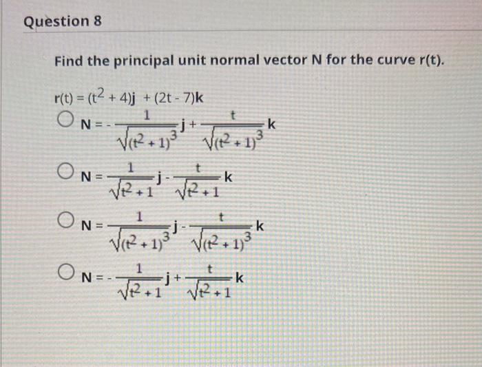Solved Find the principal unit normal vector N for the curve | Chegg.com