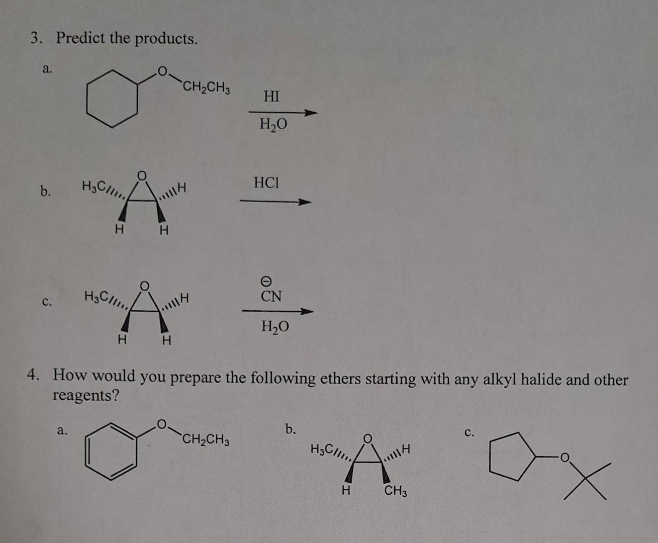 Solved Ether Practice Reactions Name 1. Fill in the missing | Chegg.com