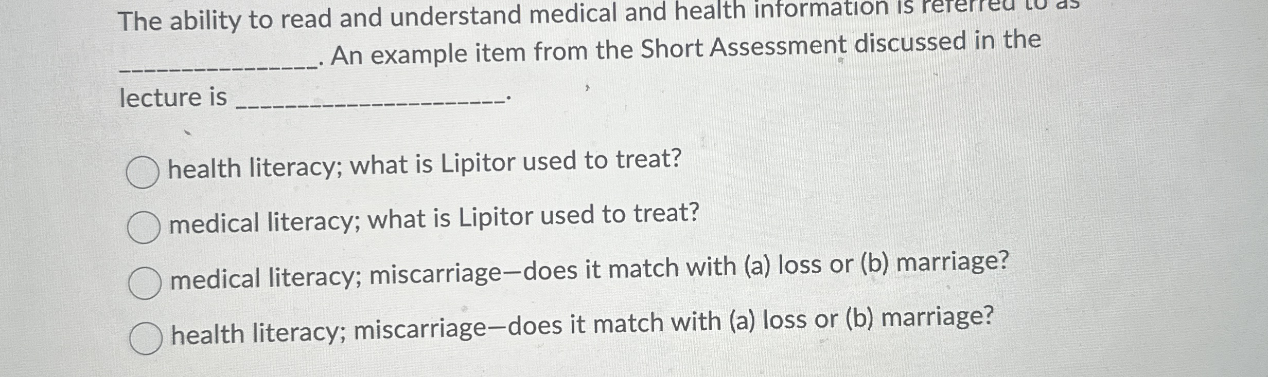 Solved ﻿An example item from the Short Assessment | Chegg.com