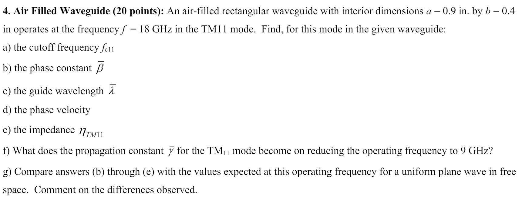 Solved Air Filled Waveguide (20 ﻿points): An air-filled | Chegg.com