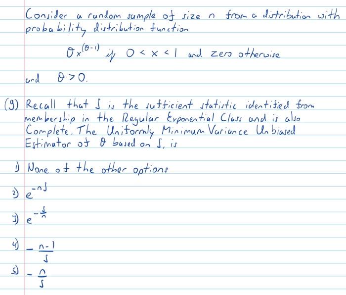 Solved Consider a random sample of size n from a | Chegg.com