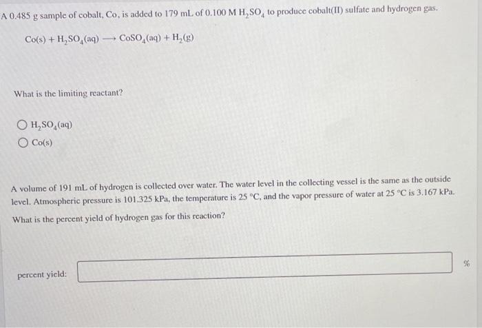 Solved 0.485 g sample of cobalt, Co, is added to 179 mL of | Chegg.com