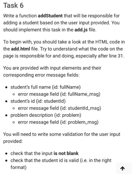 Solved Task 6 Write a function addStudent that will be | Chegg.com
