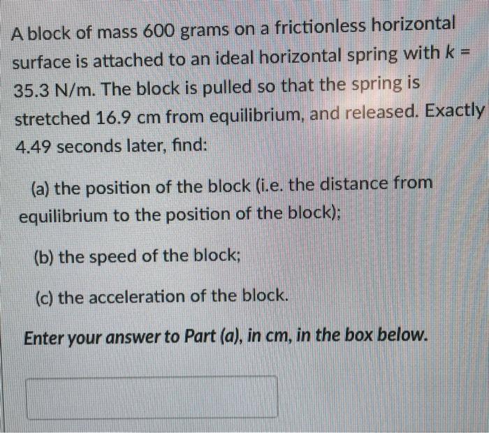 Solved A block of mass 600 grams on a frictionless | Chegg.com
