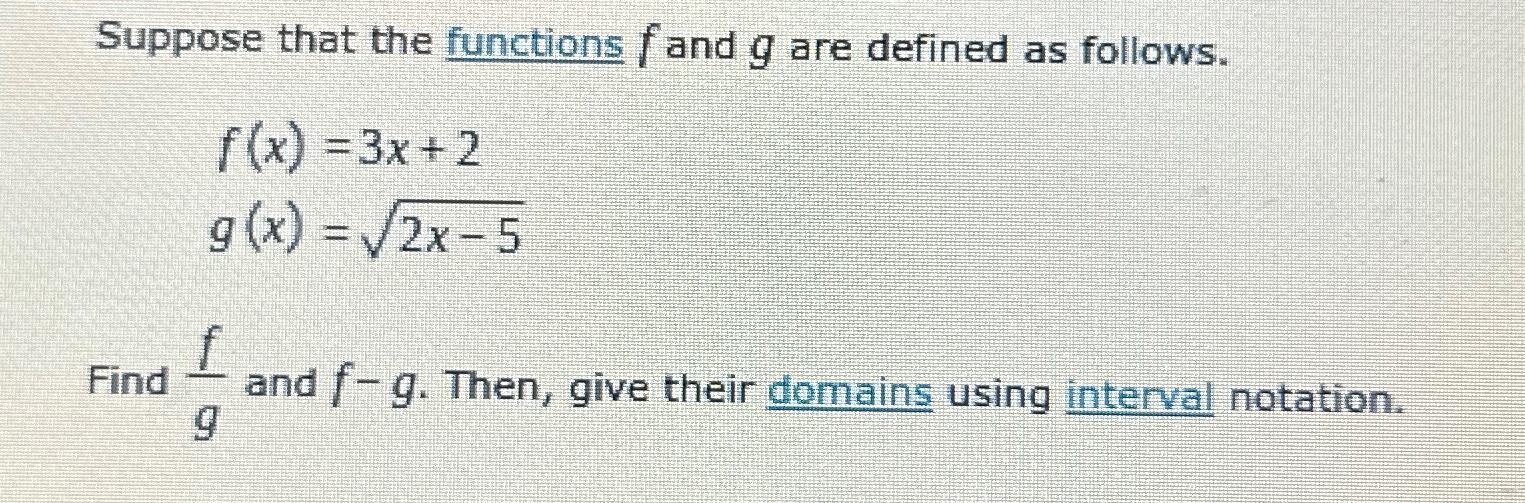 Solved Suppose that the functions f ﻿and g ﻿are defined as | Chegg.com