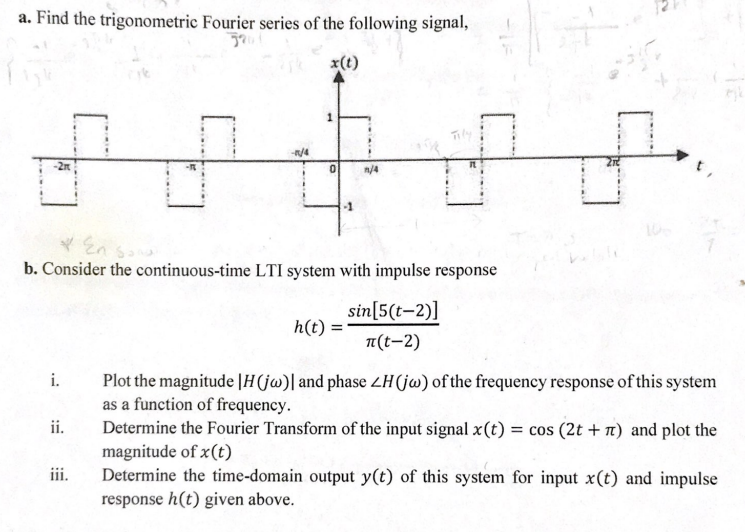 Solved a. ﻿Find the trigonometric Fourier series of the | Chegg.com