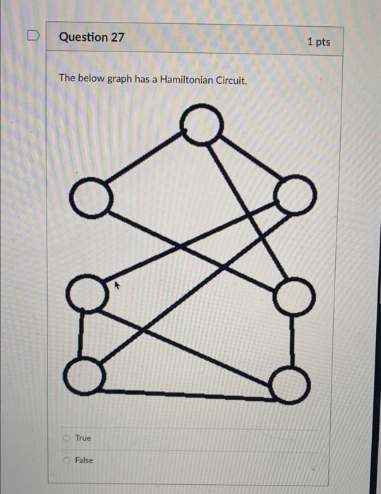 Solved The below graph has a Hamiltonian Circuit. True False | Chegg.com