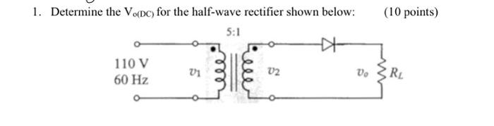 Solved 1. Determine the Vo(DC) for the half-wave rectifier | Chegg.com