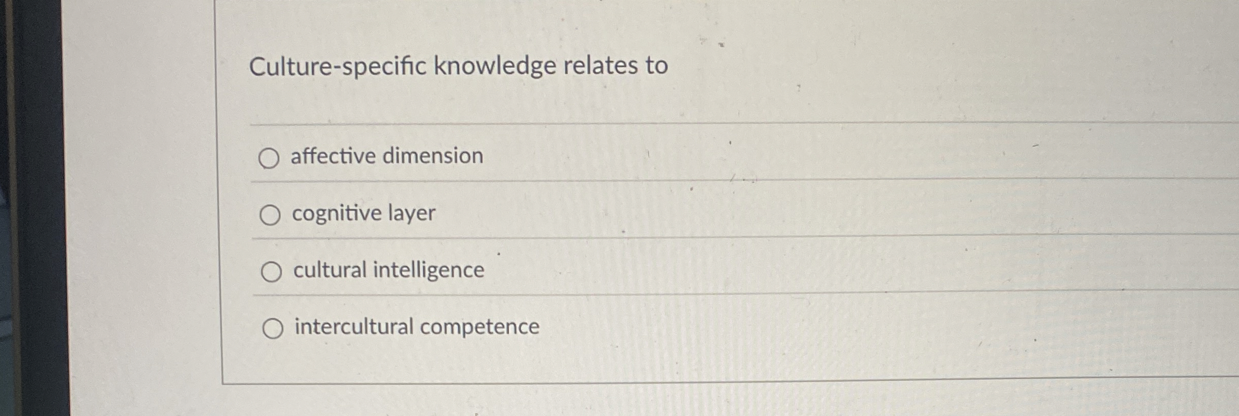 Solved Culture-specific knowledge relates toaffective | Chegg.com