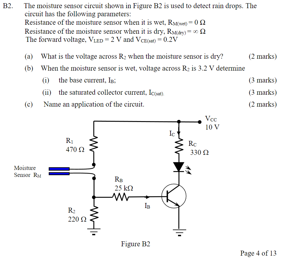 Solved B2. ﻿The moisture sensor circuit shown in Figure B2 | Chegg.com