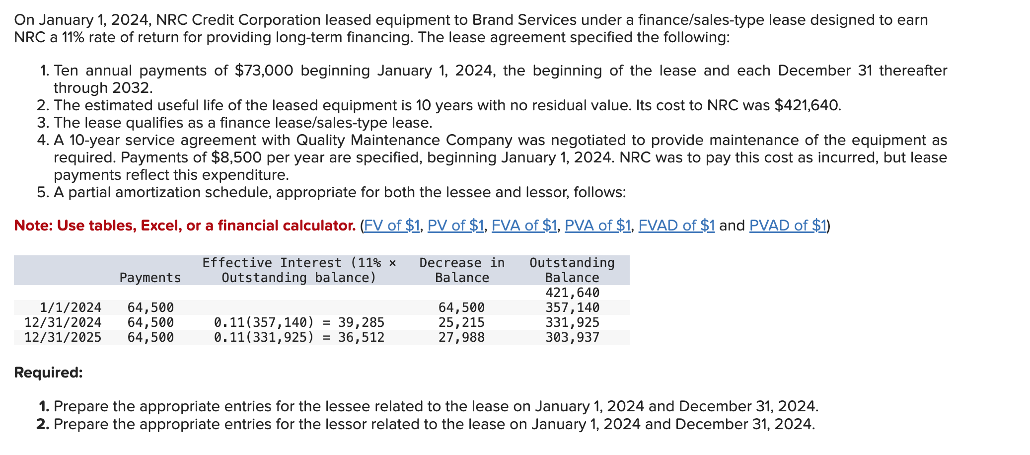 Solved On January 1, 2024, ﻿NRC Credit Corporation leased | Chegg.com